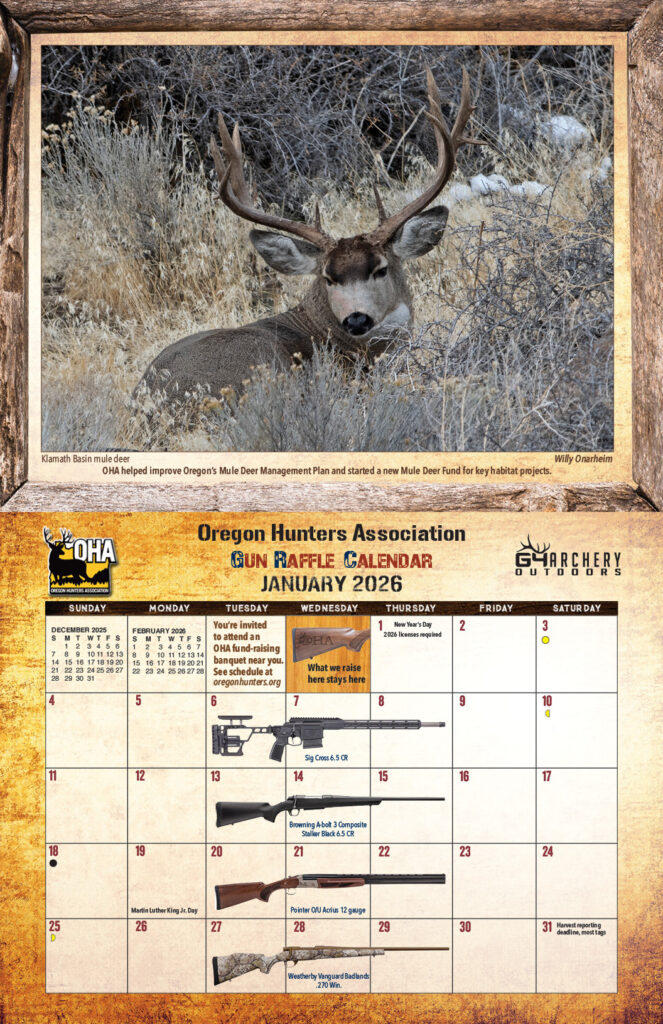OHA 2026 Gun Raffle Calendar – Oregon Hunters Association